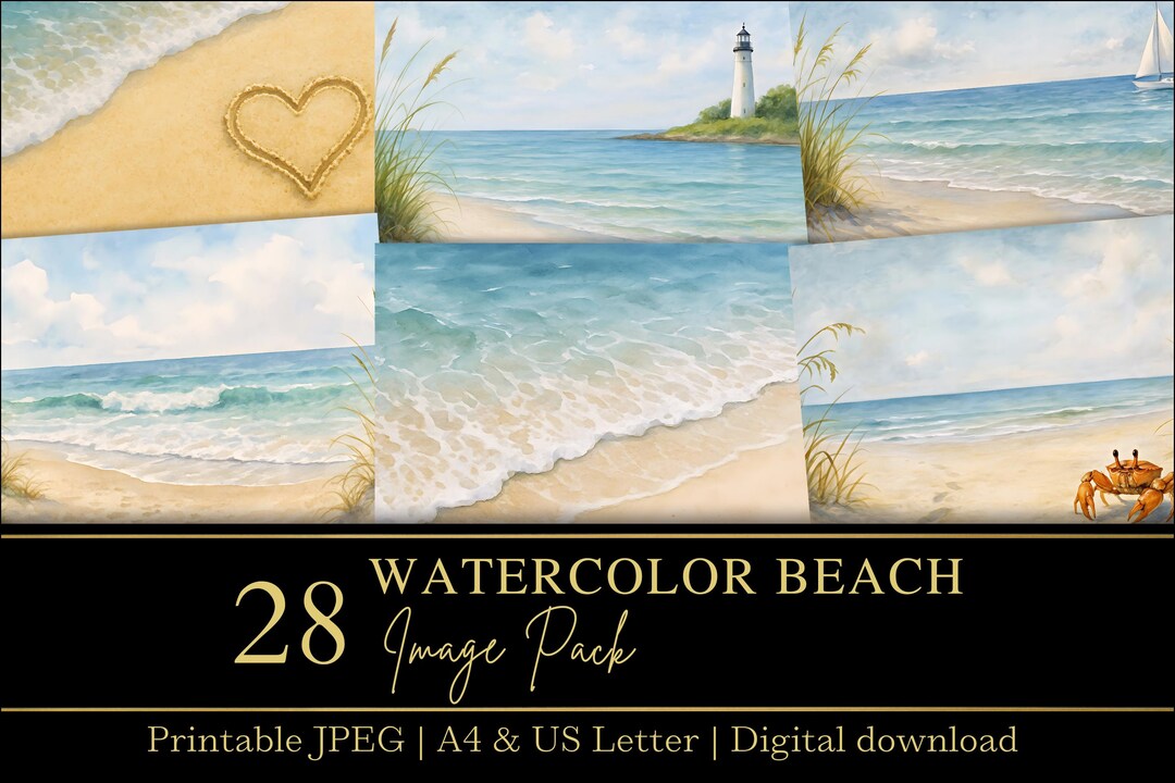 28 Watercolor Beach Papers – Digital Download, A4 & US Letter ...