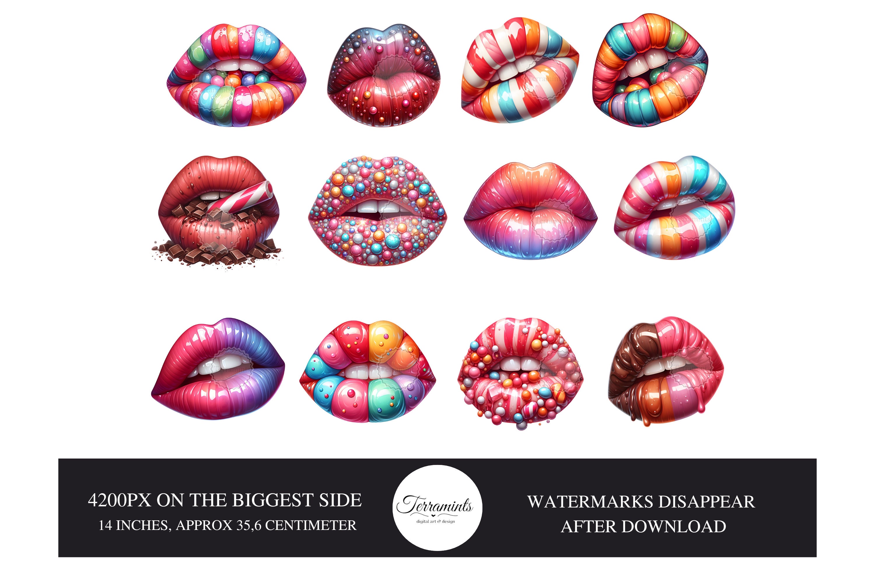 32 Candy Lips Clipart Transparent PNG Commercial License Printable Card ...