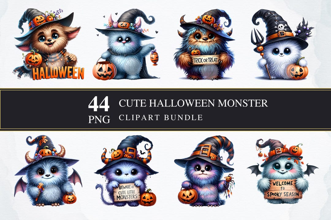 Cute Halloween Monster | Clipart PNGS | Commercial | Printable Graphics ...