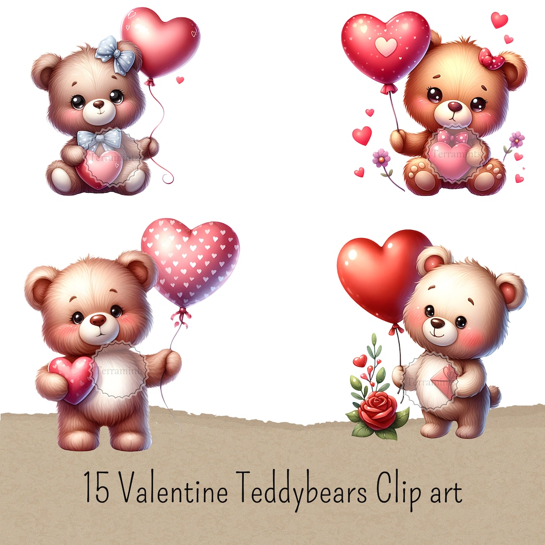 15 Valentine Teddybear Clip Art Png and Jpeg High Resolution Card ...
