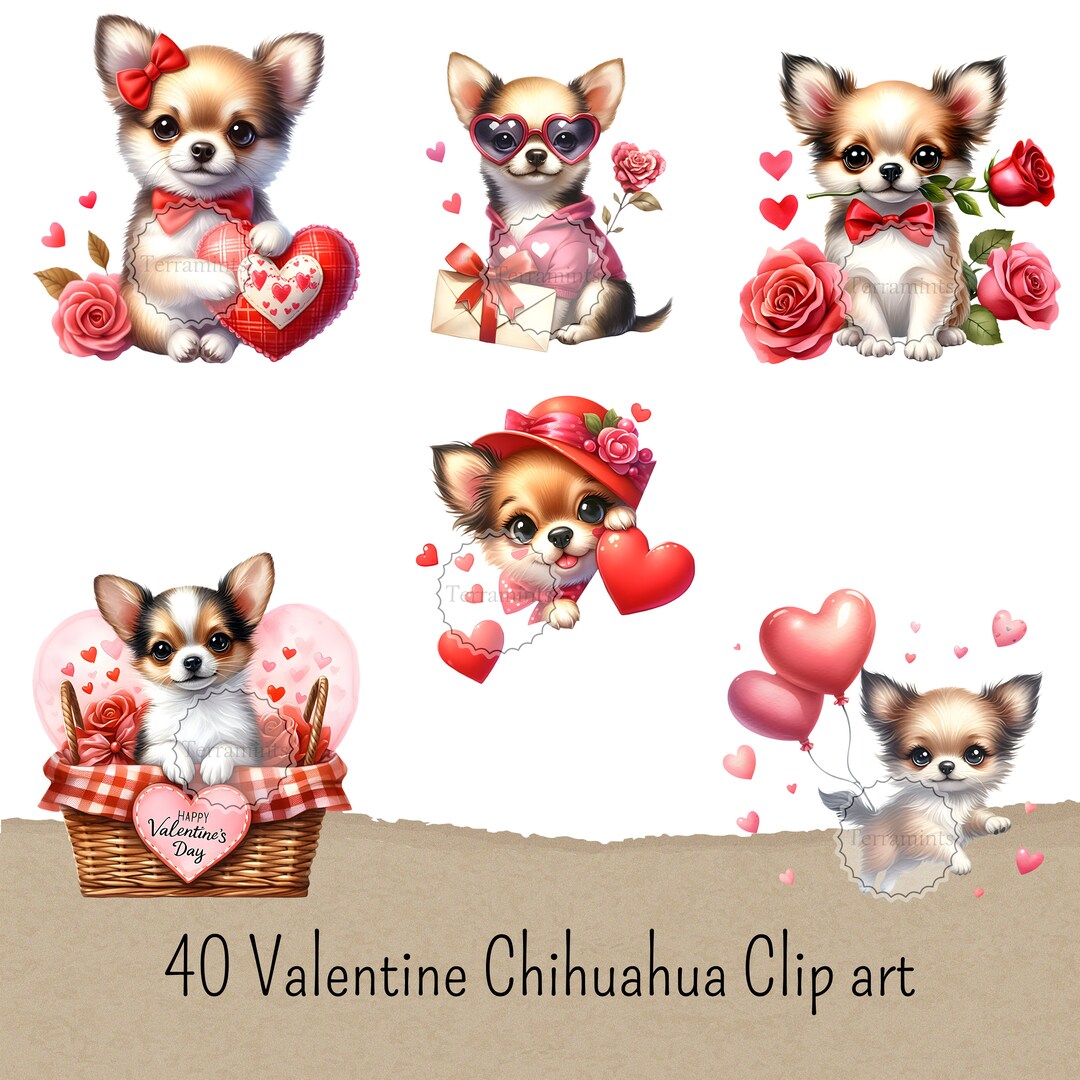 40 Valentine Chihuahua Clip Art Png and Jpeg High Resolution Card ...