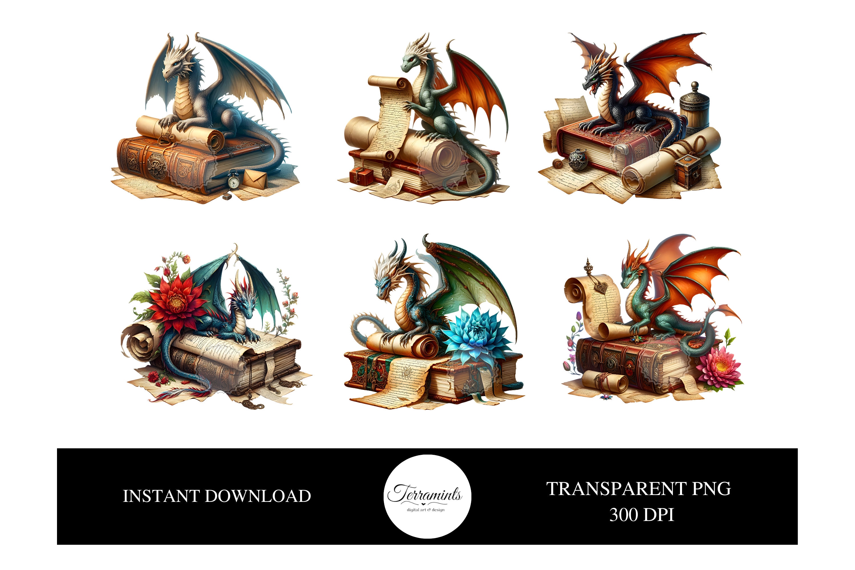 20 Dragon and Book Clipart Transparent Png Commercial Use Printable ...