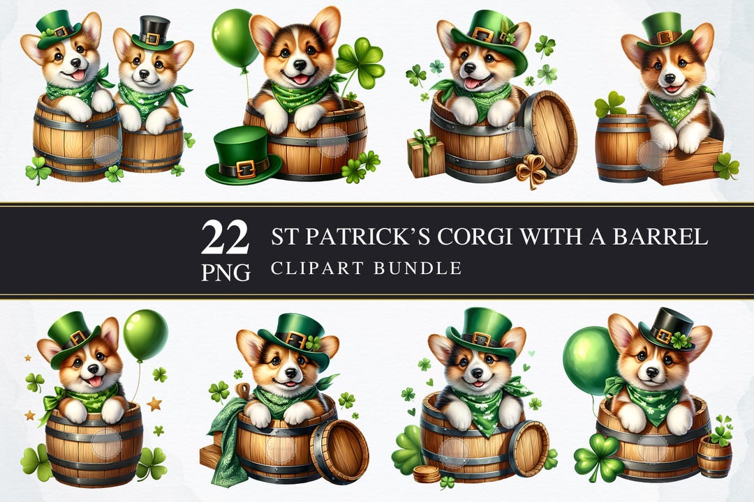 St Patrick’s Corgi With a Barrel | Clipart PNGS | Commercial ...