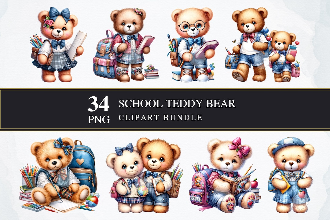 School Teddy Bear | Clipart PNGS | Commercial | Printable Graphics ...