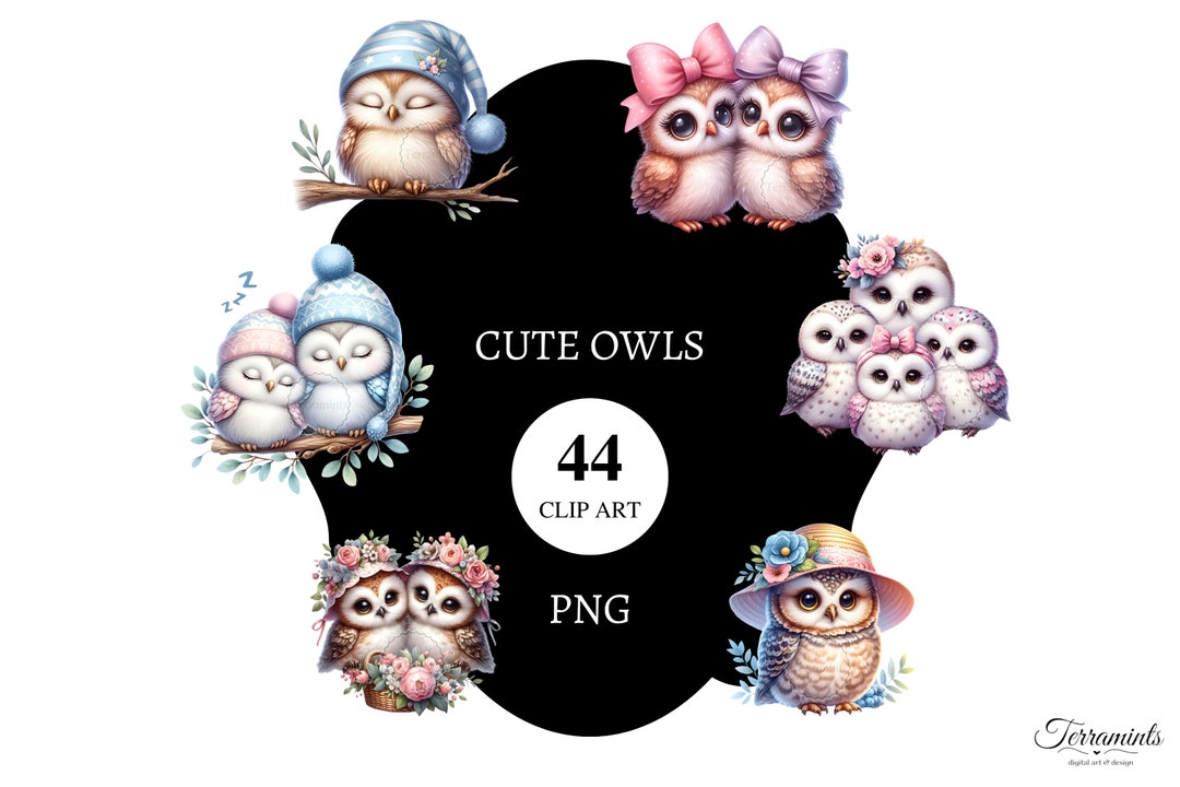 Cute Owls Clipart Transparent PNG Commercial License Printable Card ...