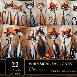 Whimsical Fall Cats Card | Two Sizes | Printable Card | Card Making ...