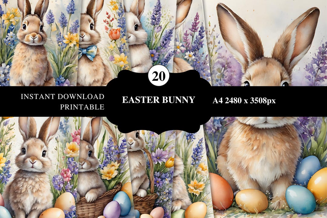 Easter Bunnies | A4 | Watercolor | High Resolution | Junk Journal ...