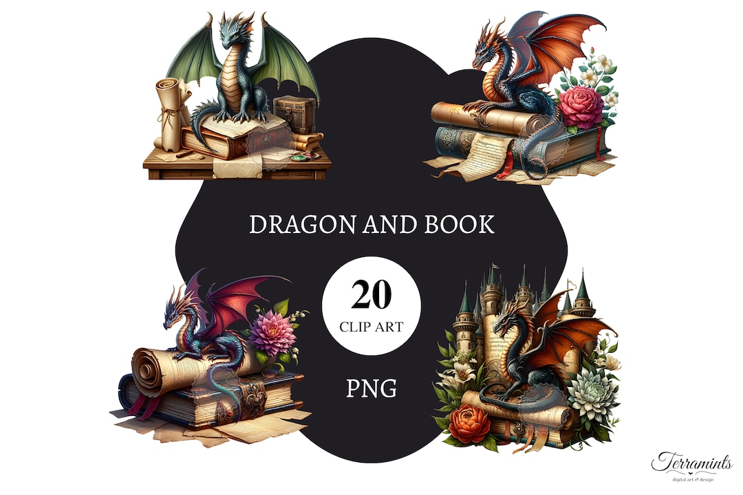 20 Dragon and Book Clipart Transparent Png Commercial Use Printable ...