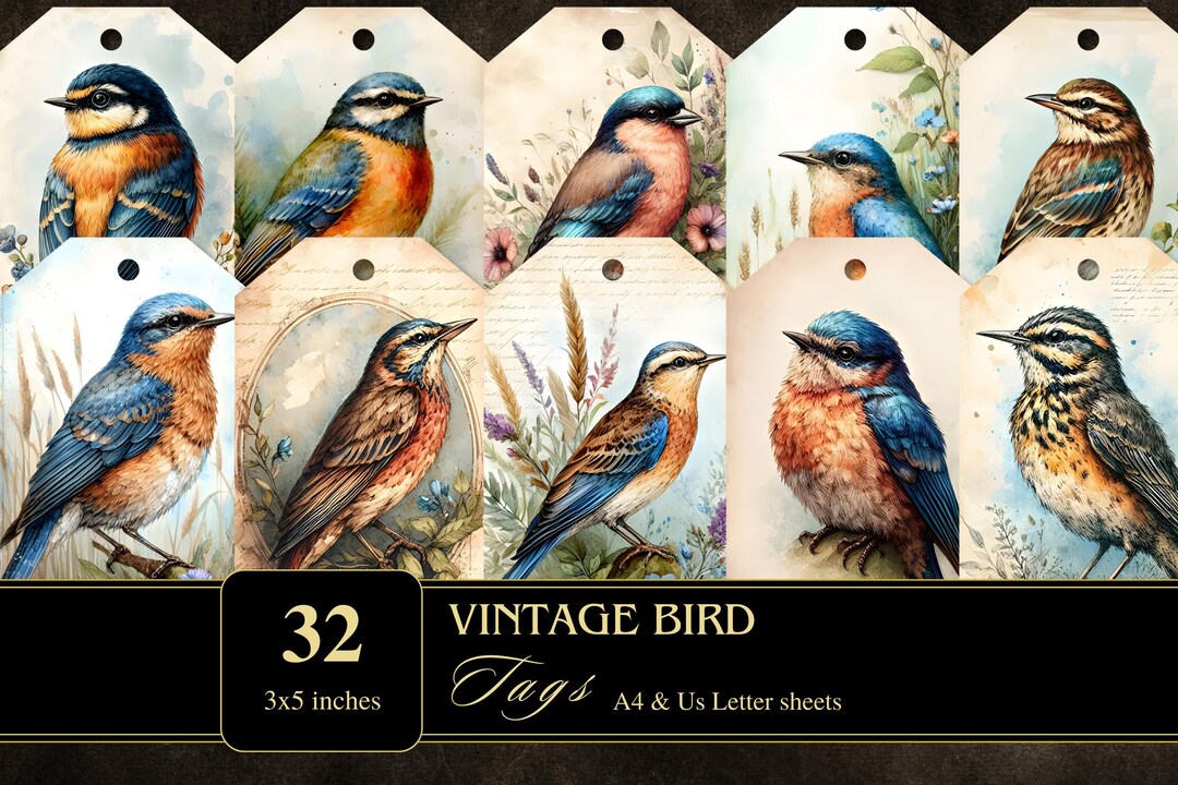 Vintage Bird Tags | 3x5 Inches | Printable Tag | Junk Journal Supply ...