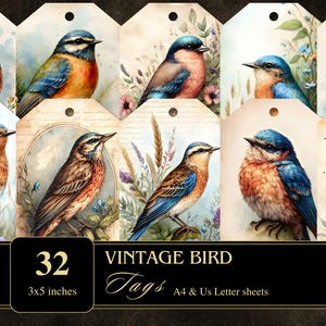 Vintage Bird Tags | 3x5 Inches | Printable Tag | Junk Journal Supply ...