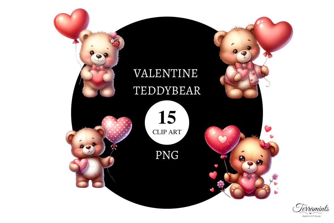 Valentine Teddy Bear Clip Art Png Sublimation High Resolution Card ...