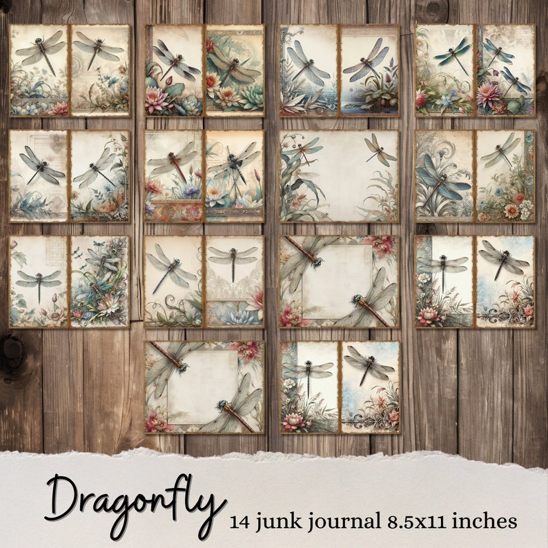 14 Dragonfly Junk Journal Digital Papers Printable Jpeg Digital ...