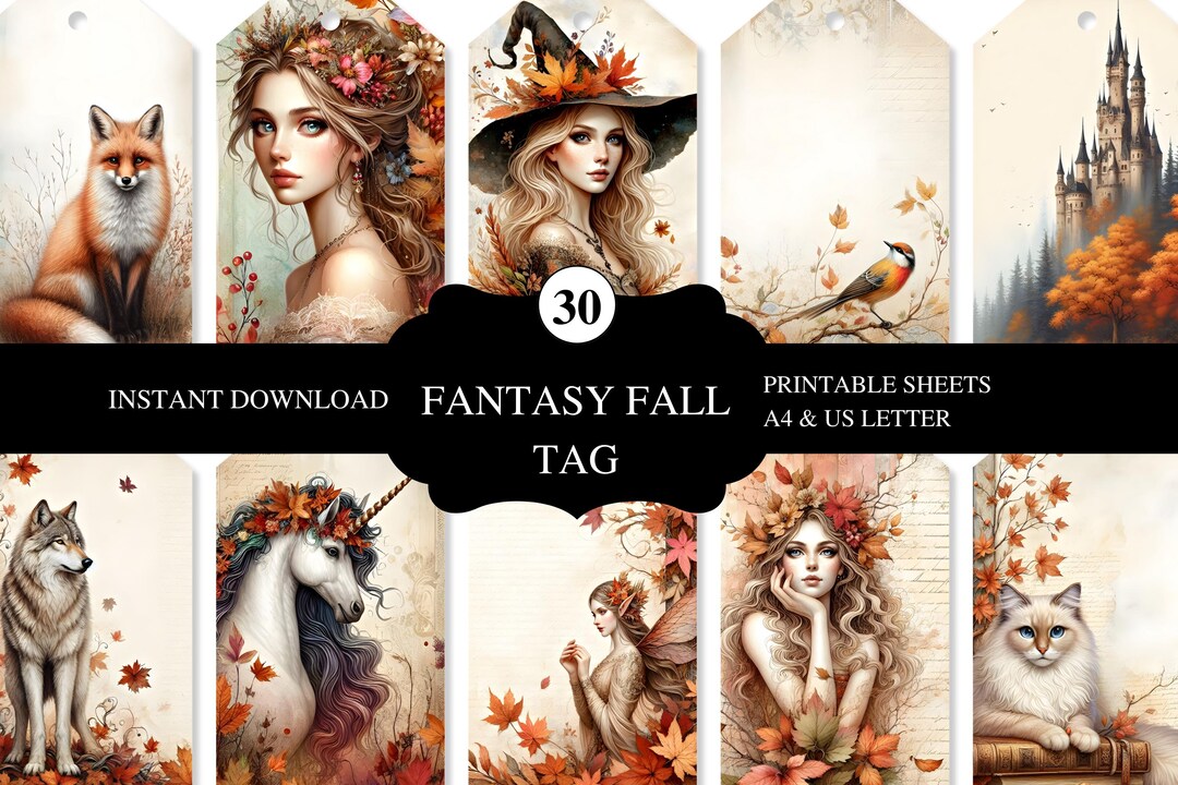 Fantasy Fall Tags Two Sizes Printable Tag Junk Journal Supply ...