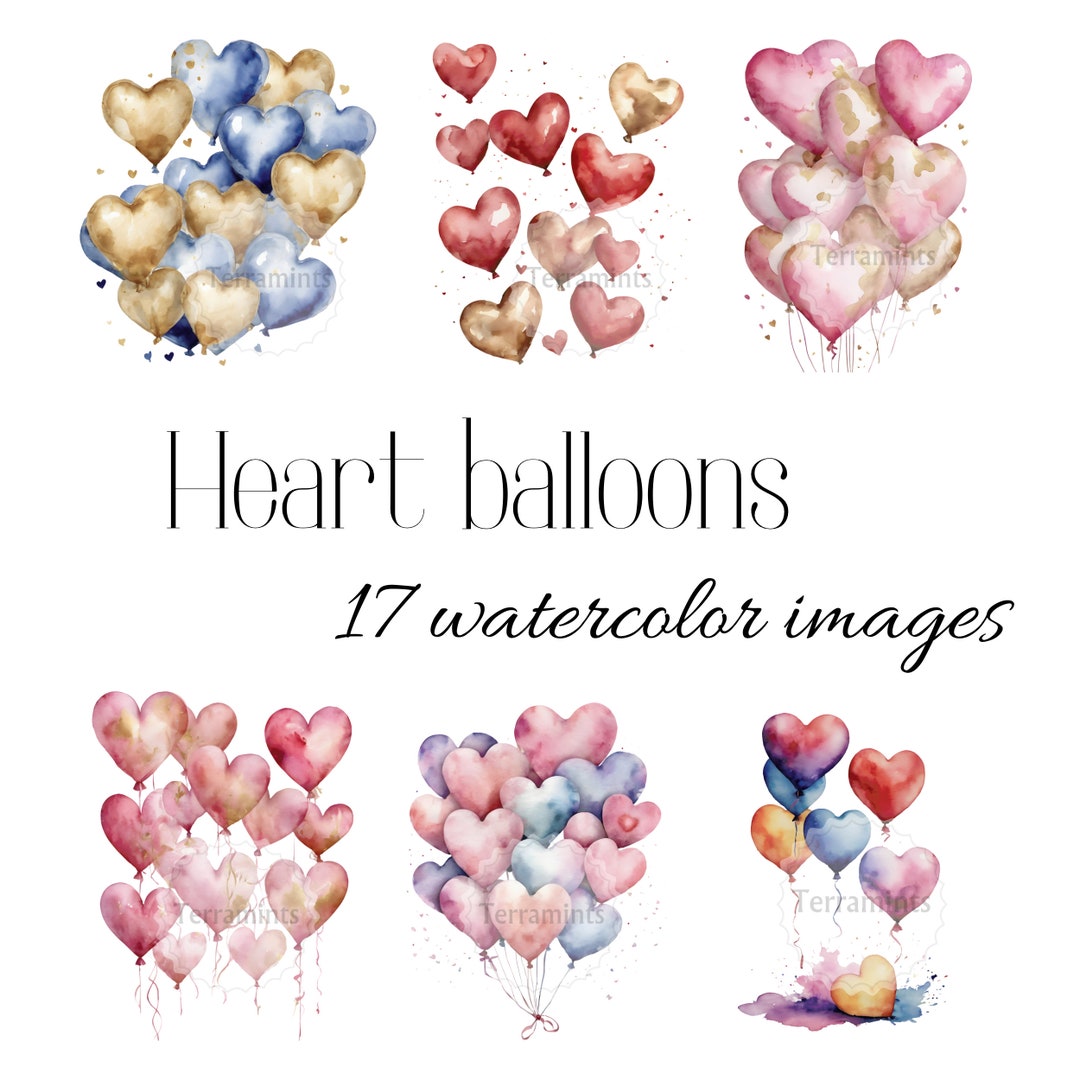 Heart Balloon Watercolor Card Making Collage Scrapbooking Decoupage ...