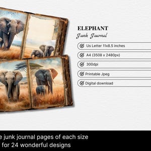 Elephant Junk Journal Pages | US Letter & A4 | Printable Supply ...