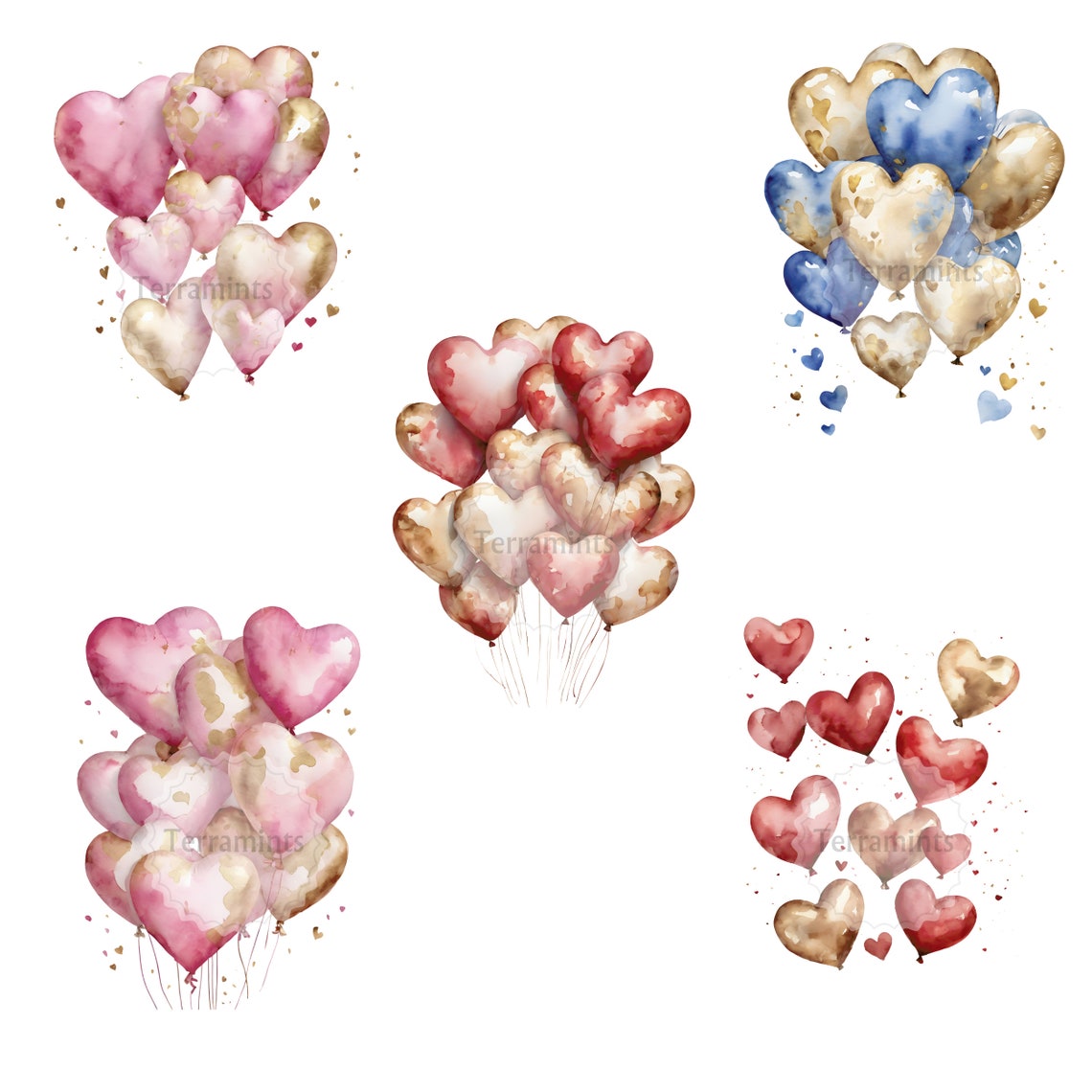 Heart Balloon Watercolor Card Making Collage Scrapbooking Decoupage ...