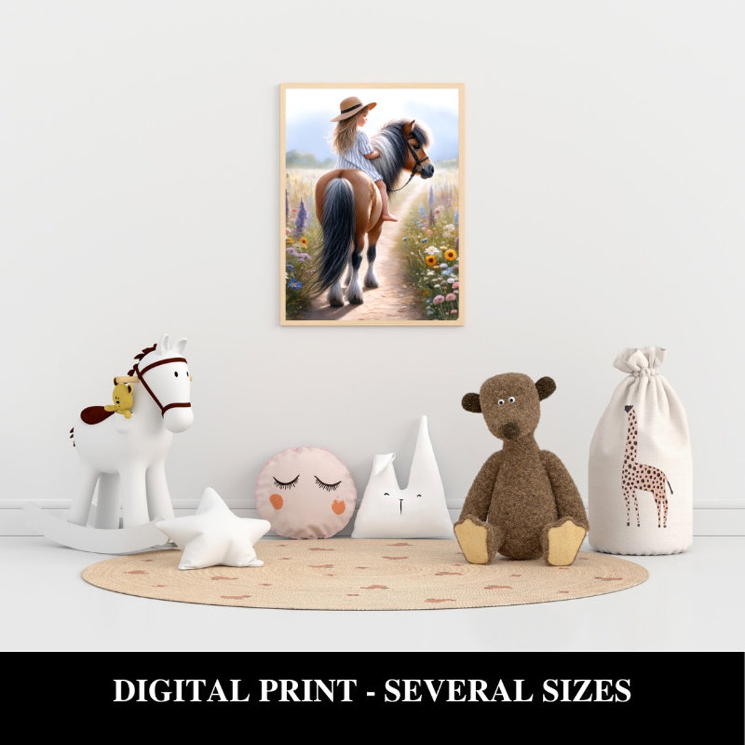 Girl and Pony Printable Poster Wall Art Stallion Digital Print PNG ...