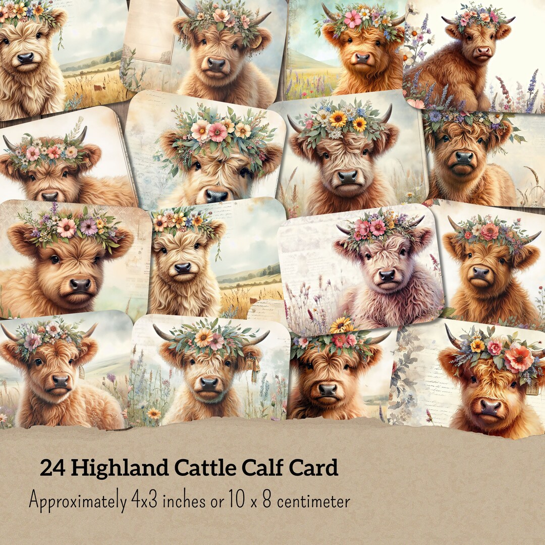 Highland Cattle Calf Cards Junk Journal Scrapbboking Decoupage High ...