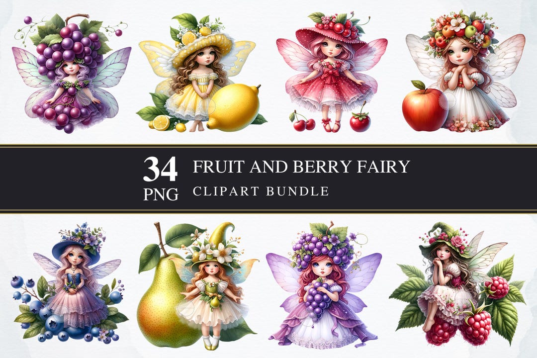 Fruit and Berry Fairy | Clipart PNGS | Commercial | Printable Graphics ...