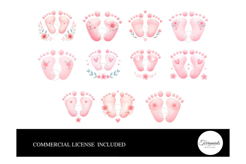 41 Baby Girl Footprint Clipart PNG Commercial Printable Card Making ...