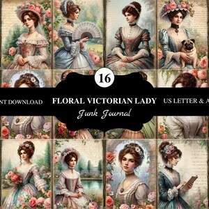 16 Floral Victorian Lady Junk Journal Pages US Letter & A4 Printable ...