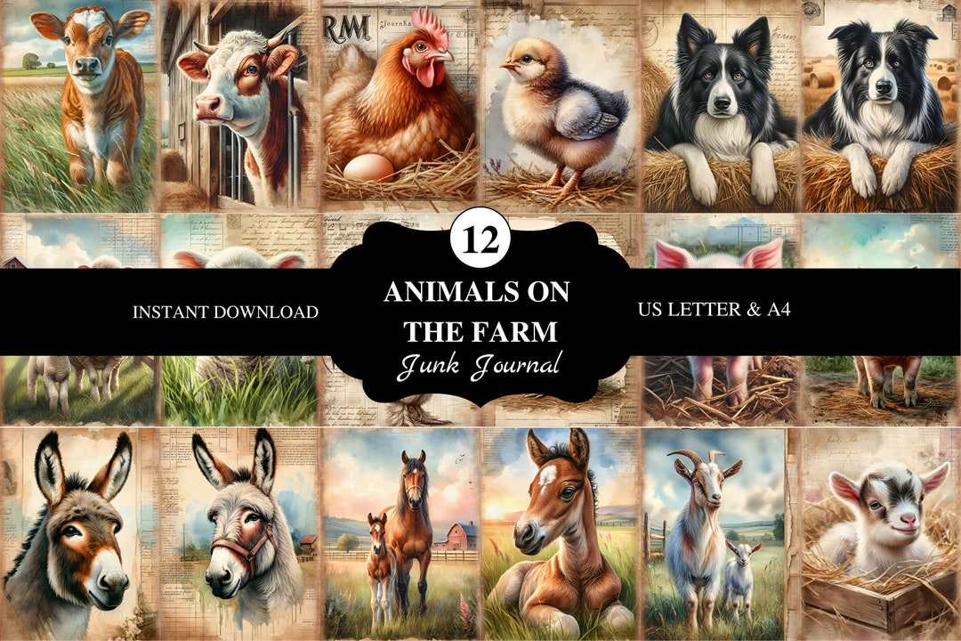 Animals on the Farm Journal Pages US Letter & A4 Printable Supply Farm ...