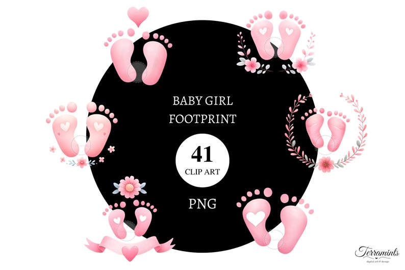 41 Baby Girl Footprint Clipart PNG Commercial Printable Card Making ...