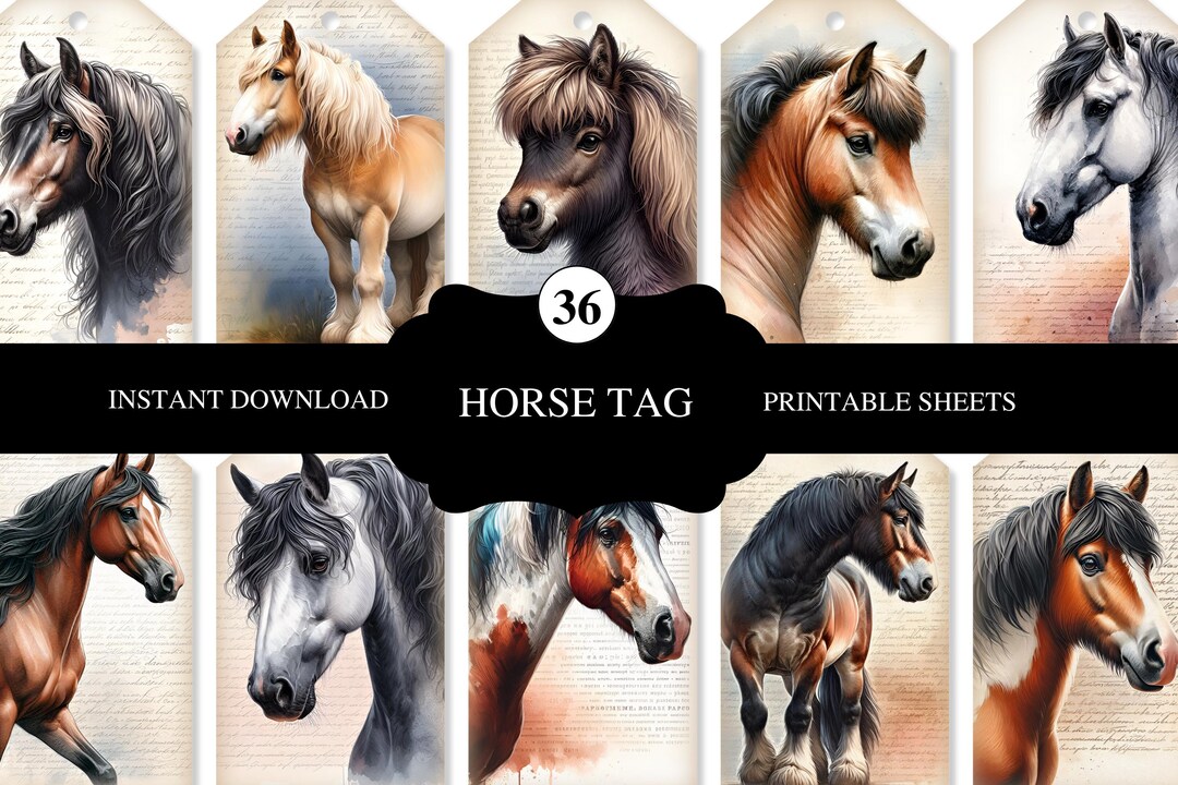 Horse Tags | Two Sizes | Printable Tag | Junk Journal Supply ...