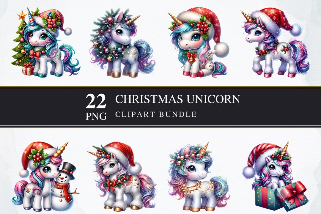 Christmas Unicorn | Clipart PNGS | Commercial | Printable Graphics ...