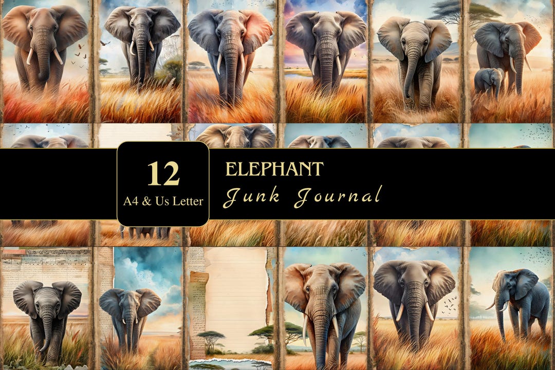 Elephant Junk Journal Pages | US Letter & A4 | Printable Supply ...