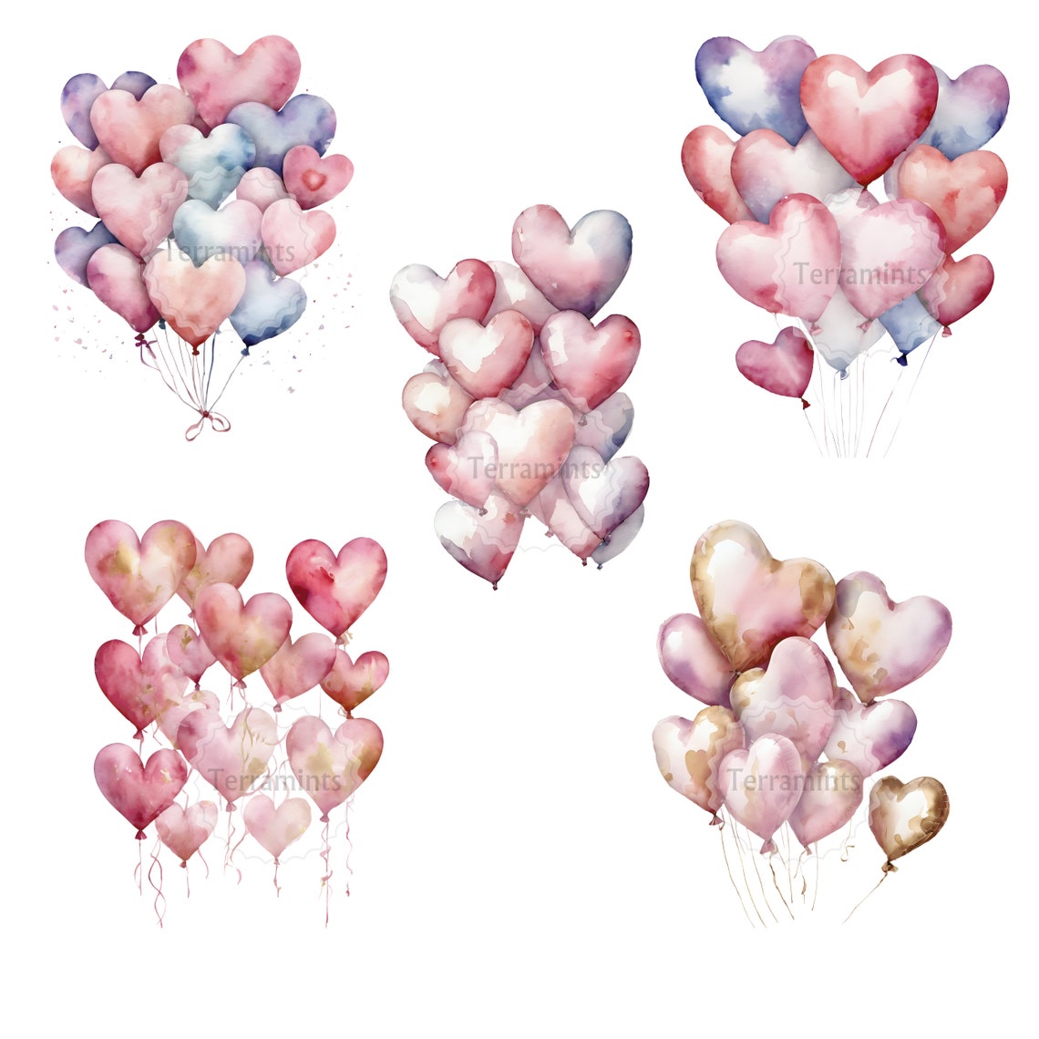 Heart Balloon Watercolor Card Making Collage Scrapbooking Decoupage ...