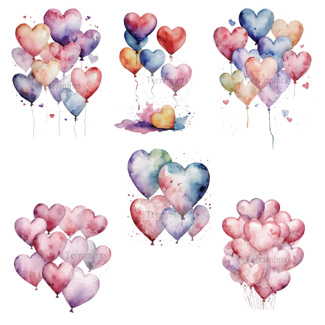 Heart Balloon Watercolor Card Making Collage Scrapbooking Decoupage ...