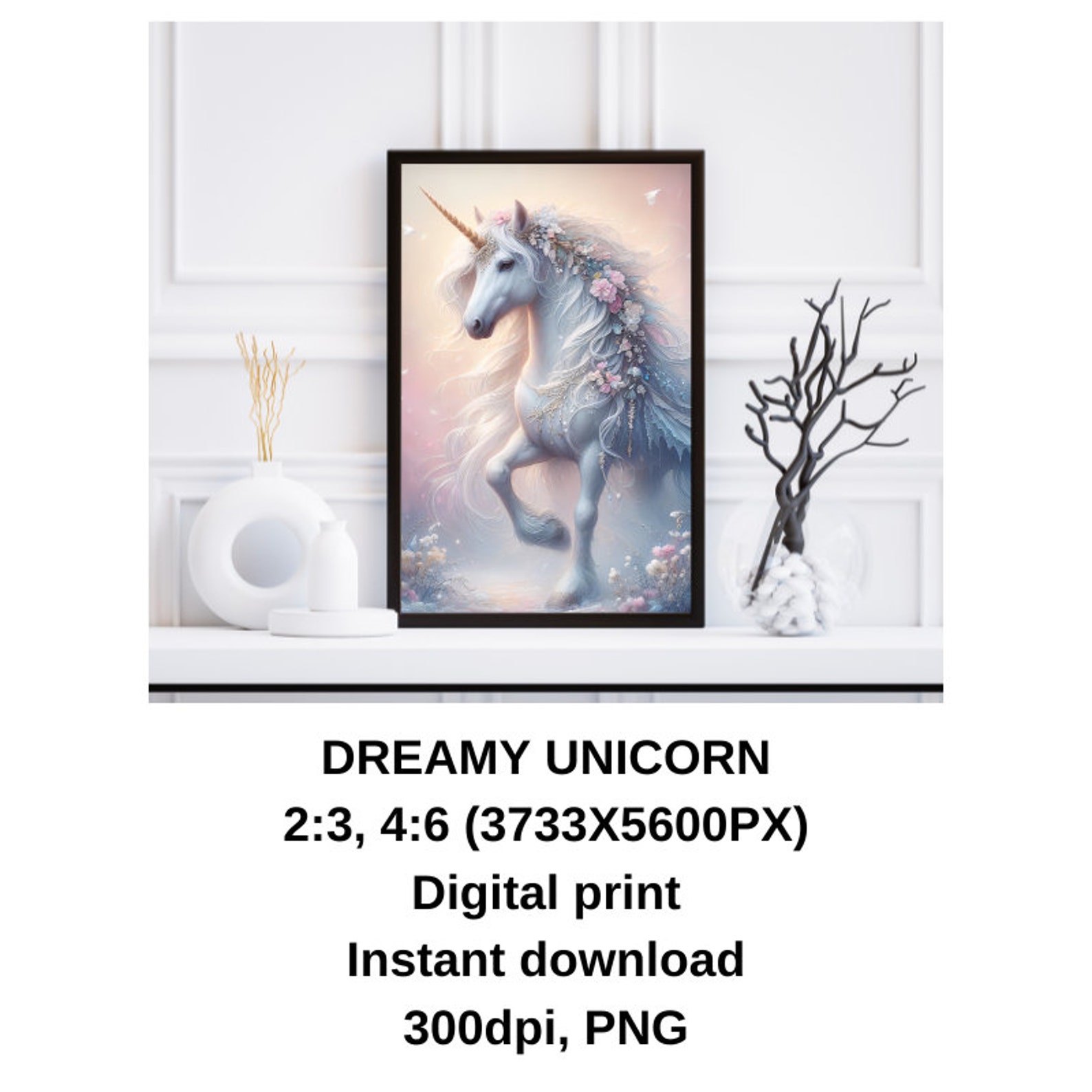 Dreamy Unicorn Printable Poster Wall Art Fantasy Digital Print PNG ...