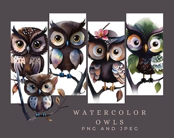 Watercolor Boho Owls Clipart With Boho Flowers Dreamcatcher & - Etsy
