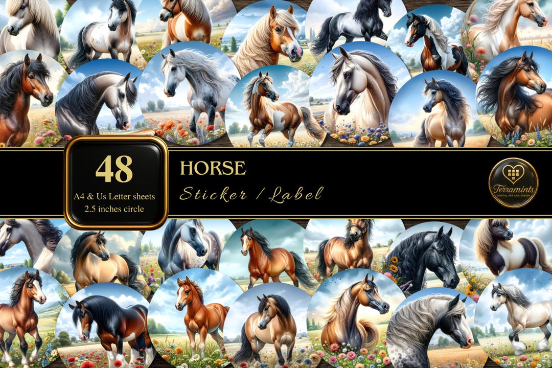 Horse Sticker / Label | 2.5 Inches | Printable Tag | Junk Journal ...