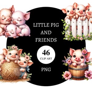 Little Pig and Friends Clipart PNGS Commercial Pigs Graphics Card ...