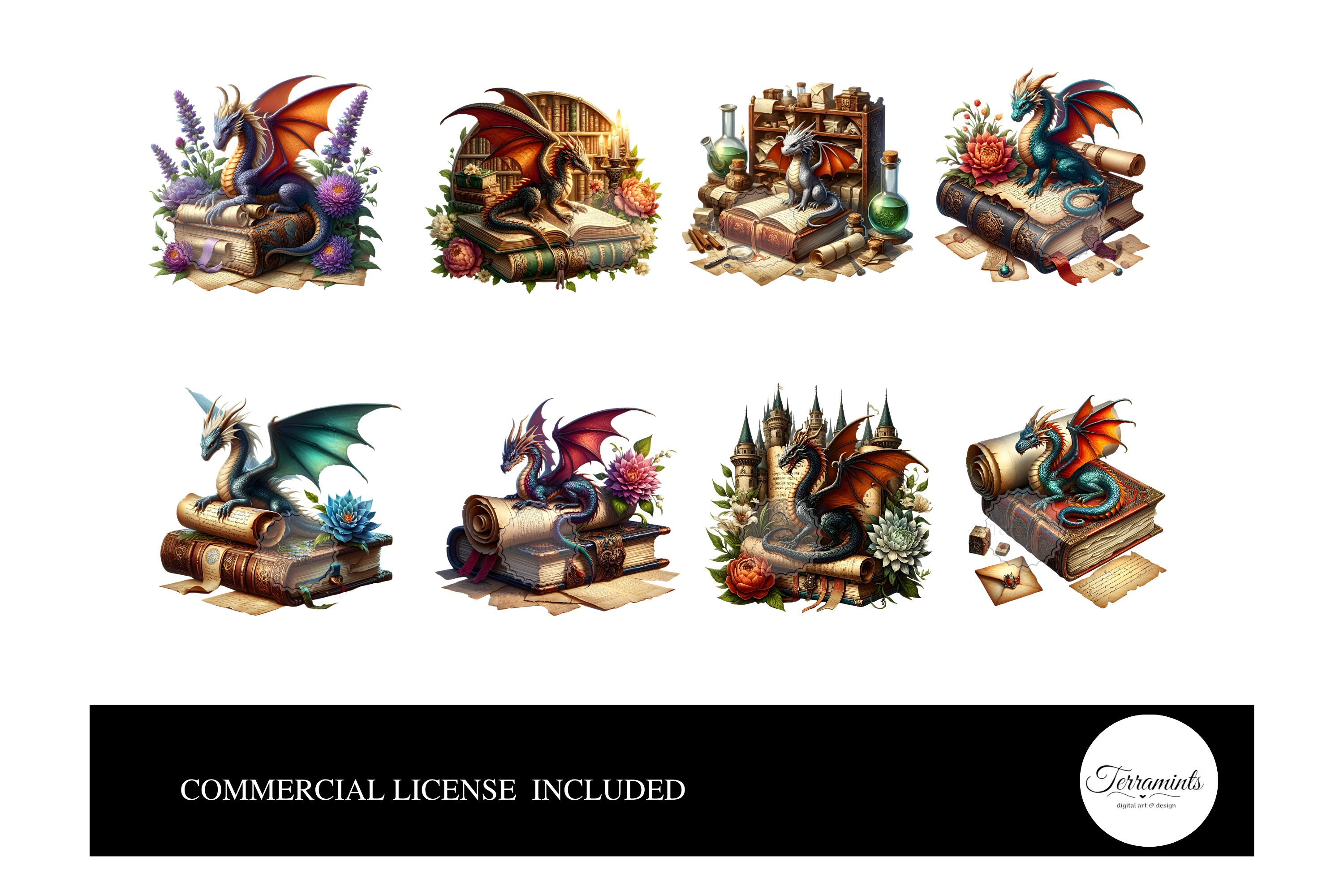 20 Dragon and Book Clipart Transparent Png Commercial Use Printable ...