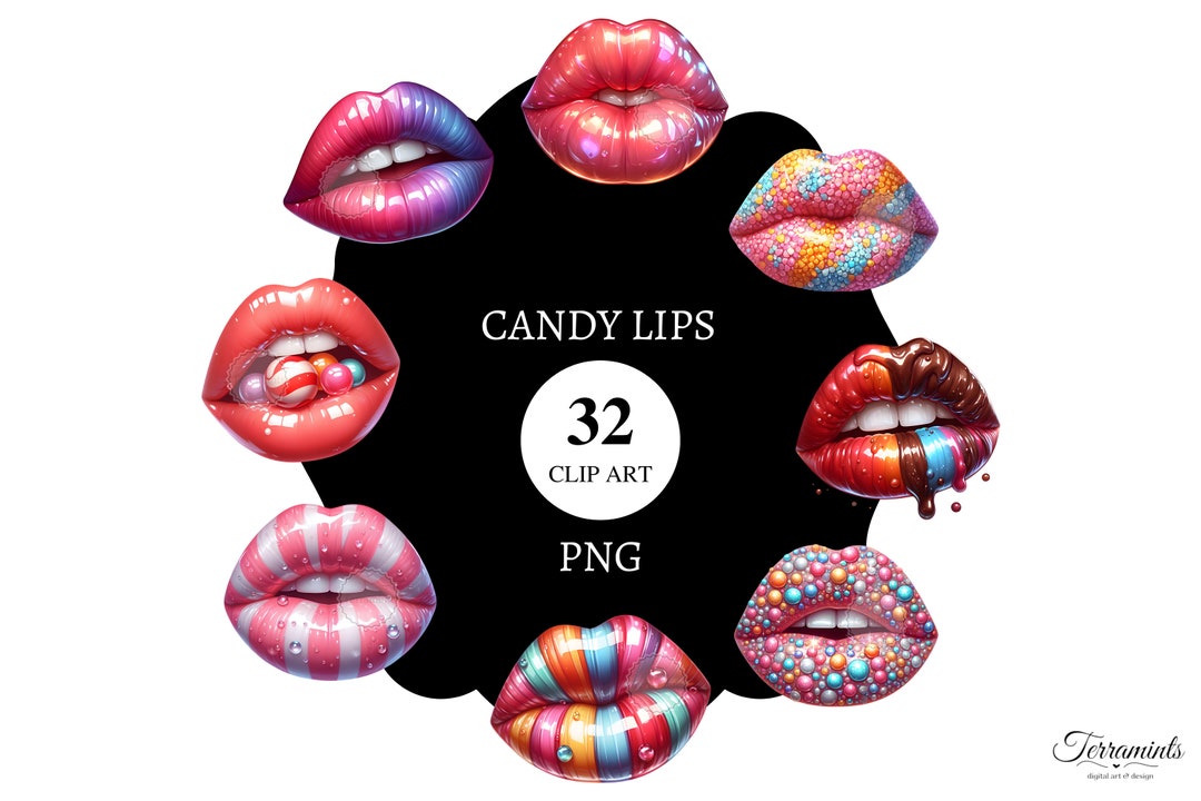 32 Candy Lips Clipart Transparent PNG Commercial License Printable Card ...