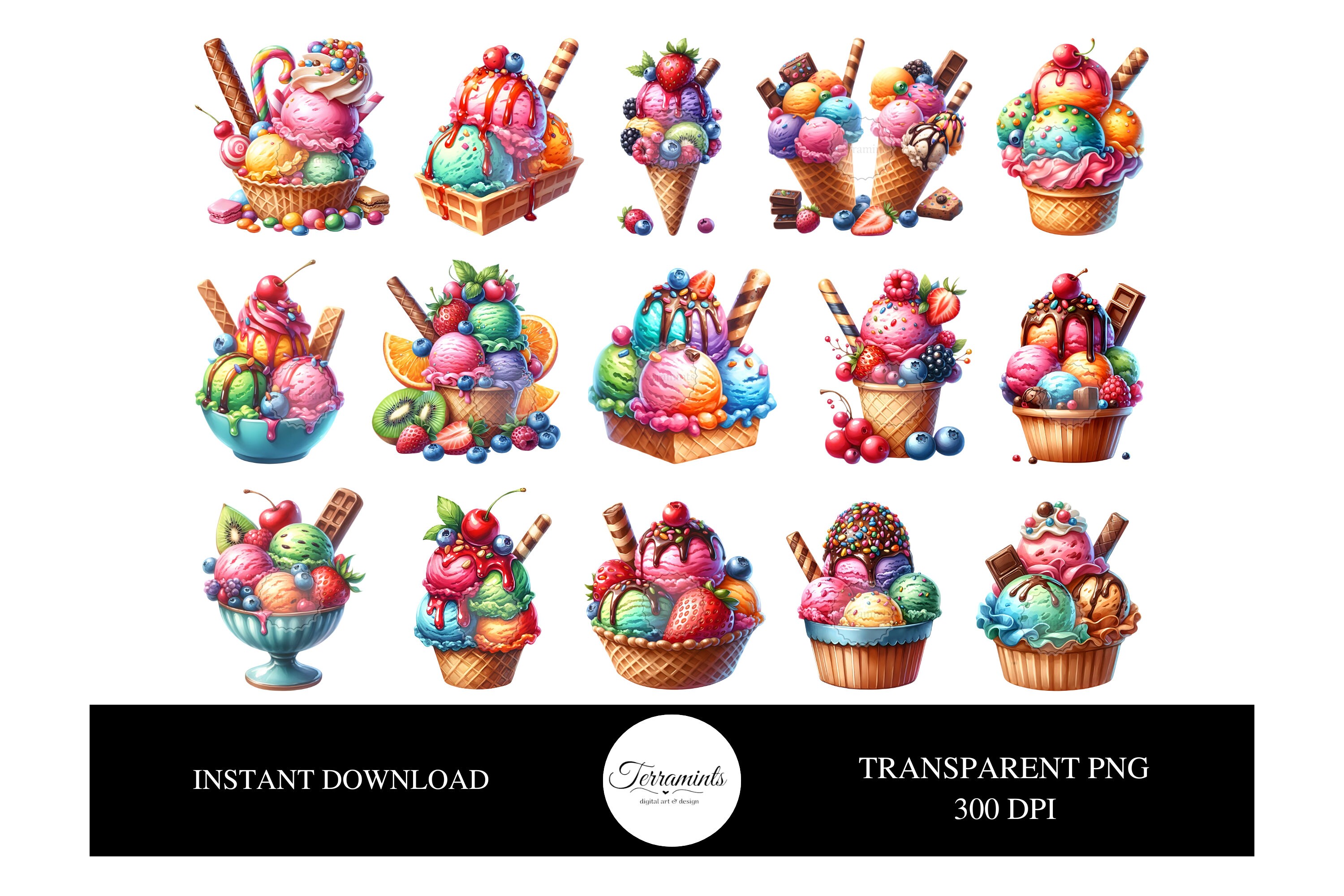 40 Colorful Ice Cream Clipart Transparent PNG Commercial License ...