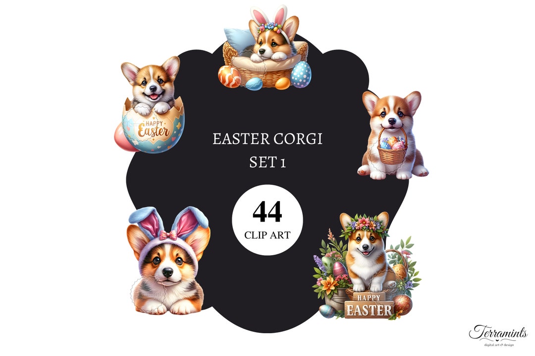 Easter Corgi Clipart PNGS Commercial Printable Graphics Card Making ...