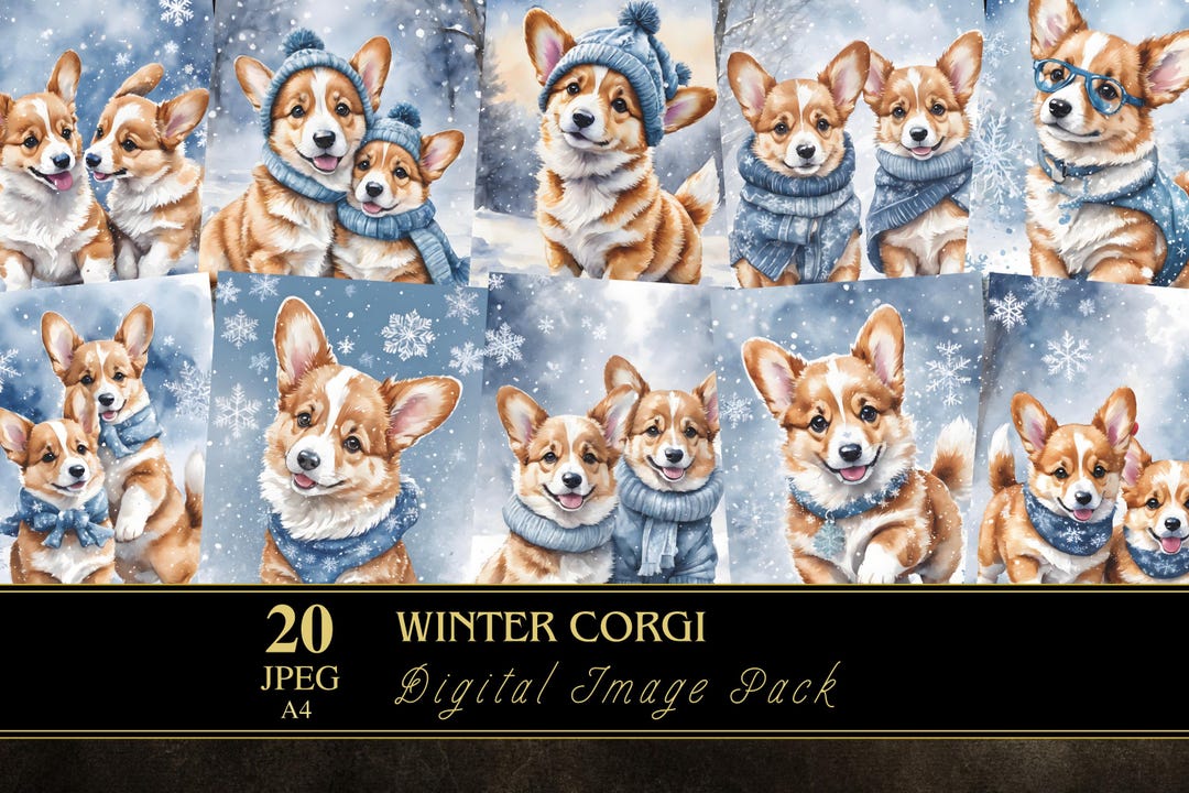 Winter Corgi | Printable A4 | Graphics | Junk Journal | Paper Craft ...