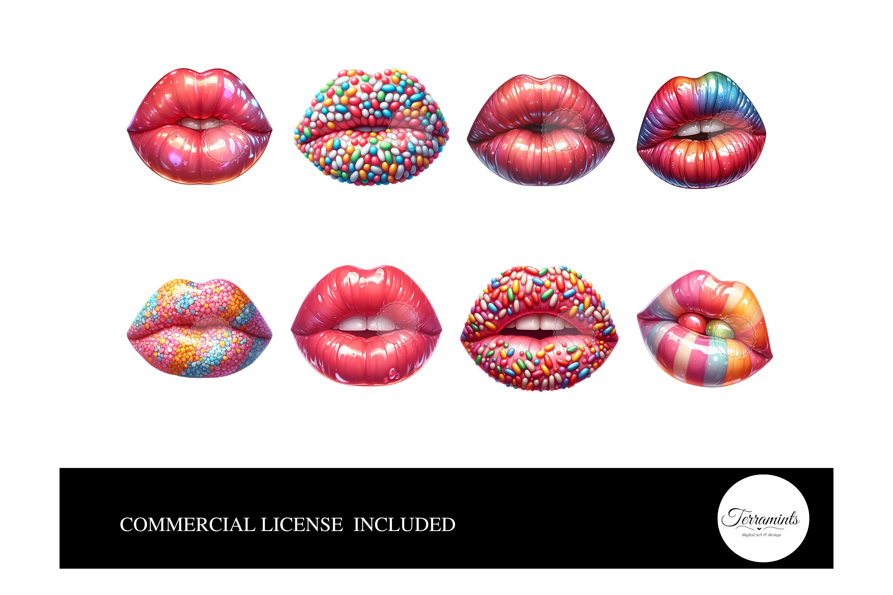 32 Candy Lips Clipart Transparent PNG Commercial License Printable Card ...