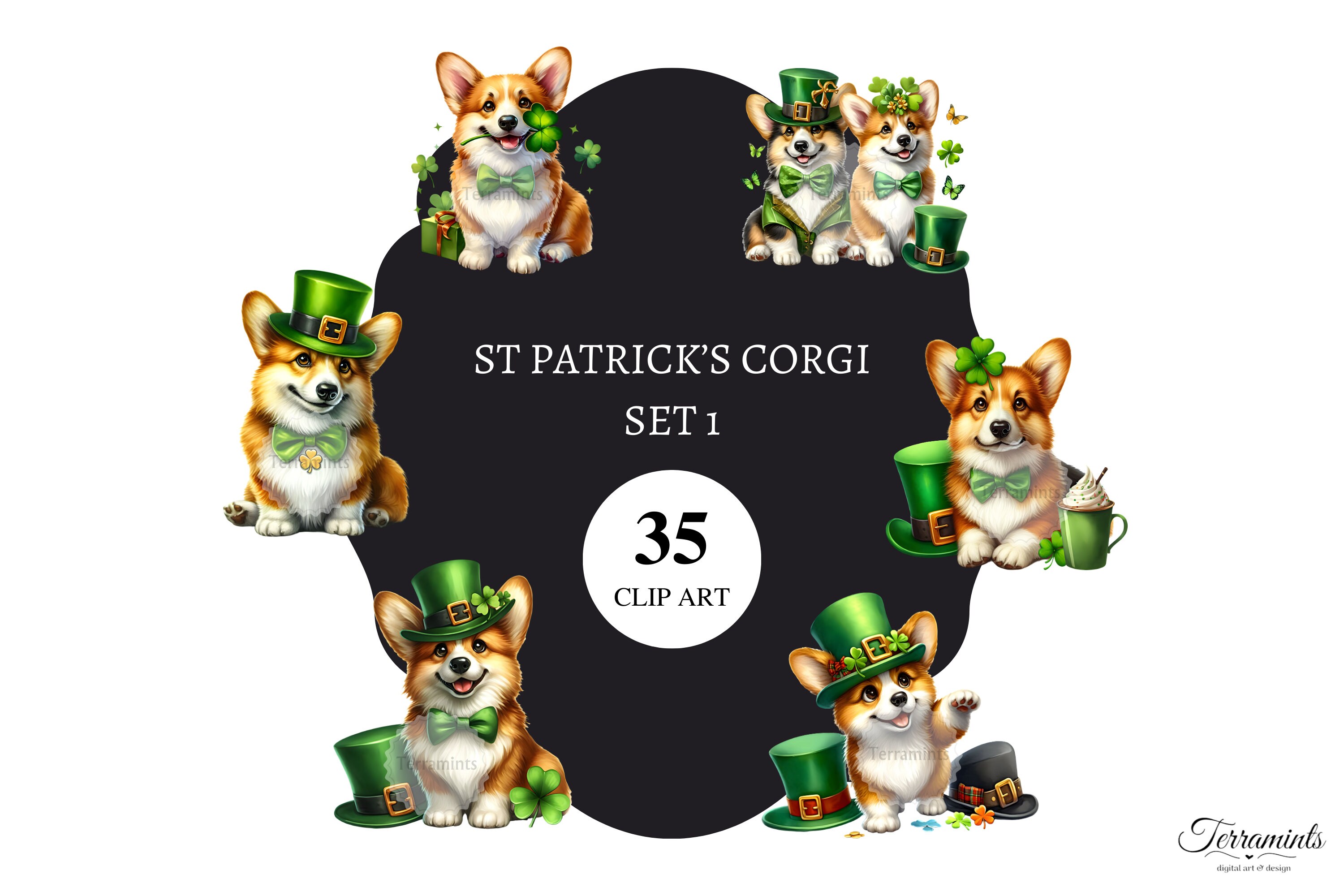 35 St Patrick's Corgi Clip Art Set1 Png and Jpeg High Resolution Card ...