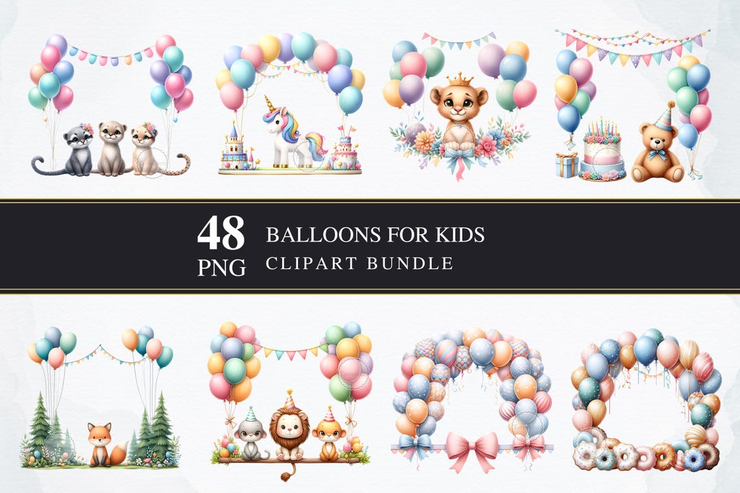 Balloons for Kids | Clipart PNG | Commercial | Printable | Card Making ...