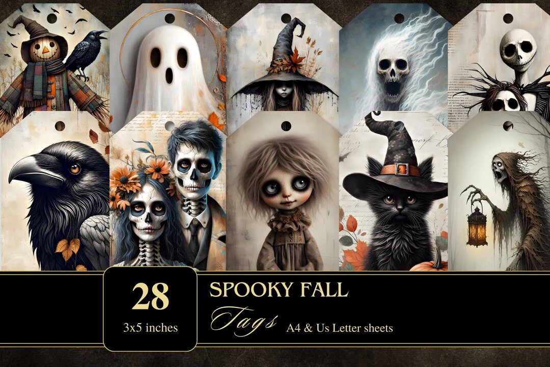 Spooky Fall Tags | 3x5 Inches | Printable Tag | Junk Journal Supply ...