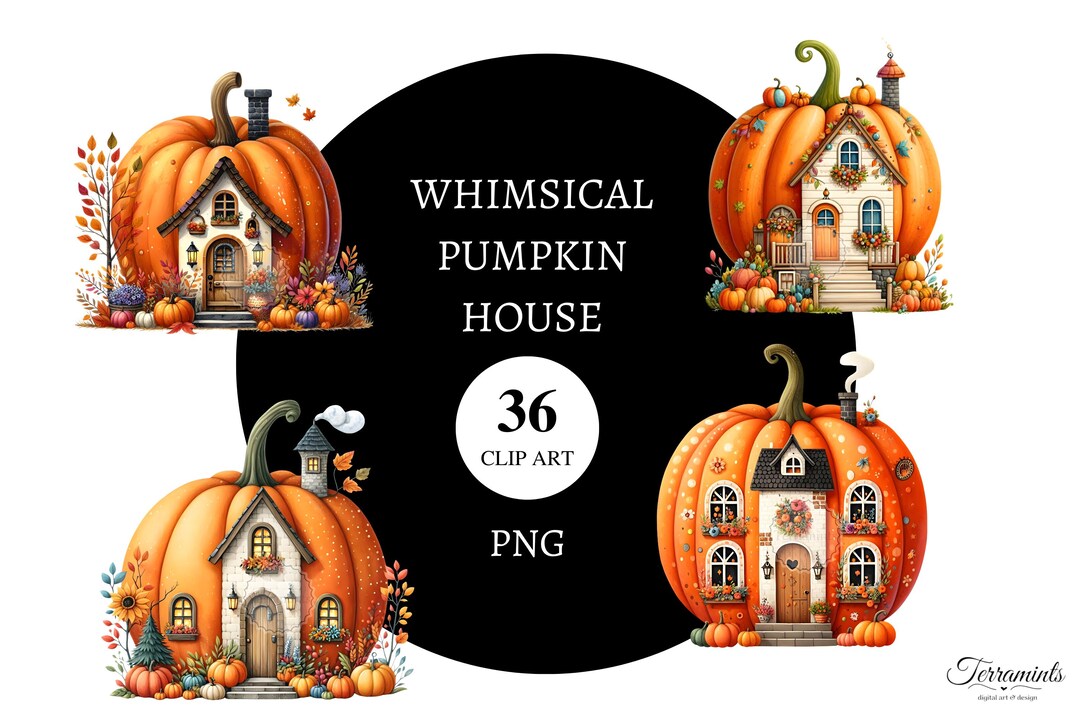 Whimsical Pumpkin House | Clipart PNGS | Commercial | Printable ...