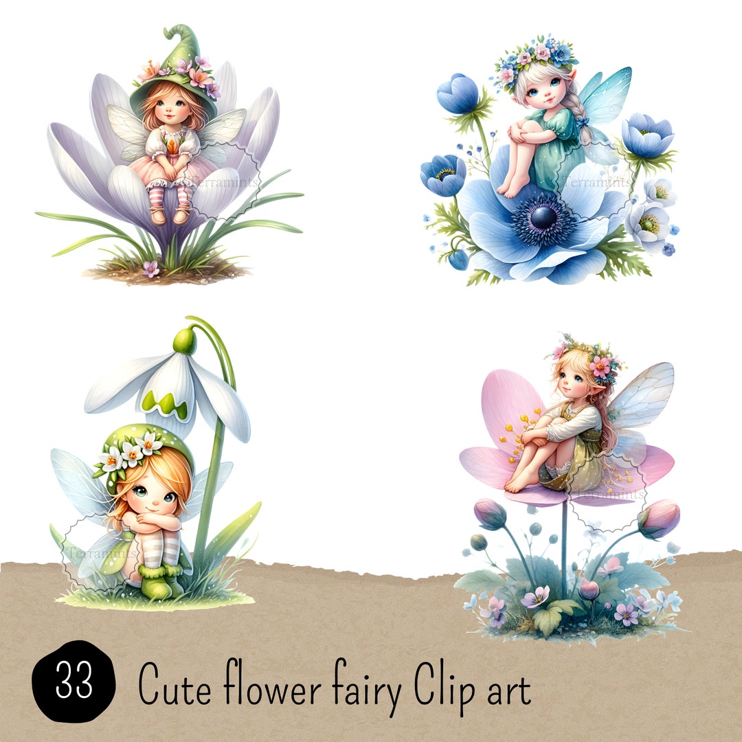 33 Cute Flower Fairy Clip Art Png and Jpeg High Resolution Card Making ...