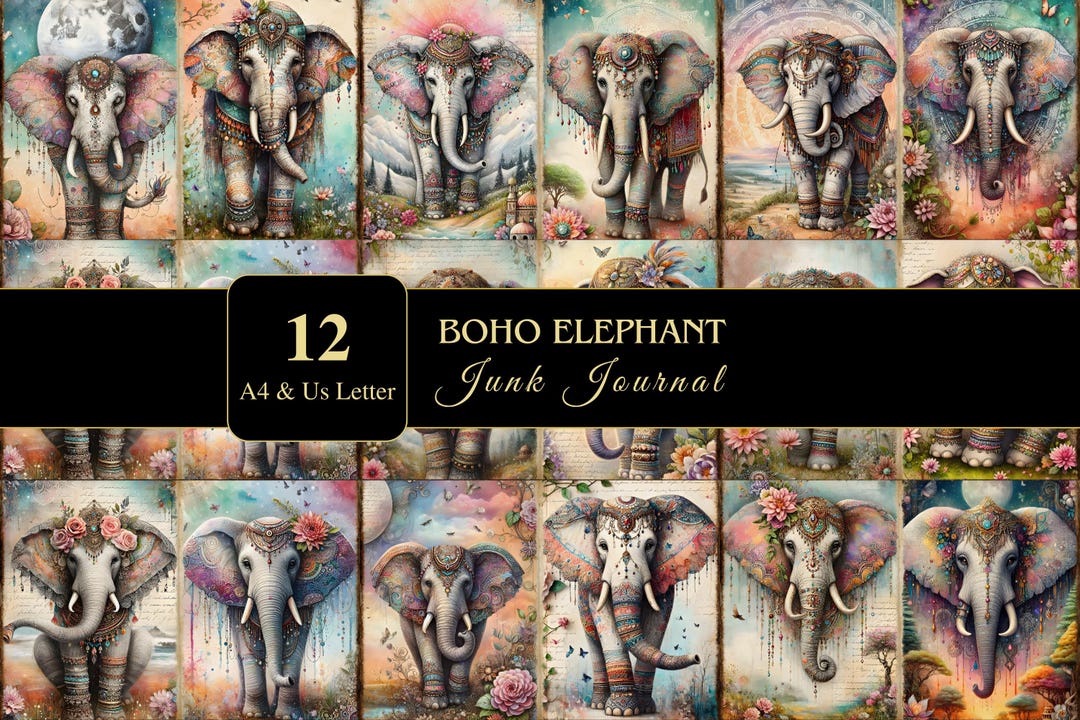 Boho Elephant Junk Journal Pages | US Letter & A4 | Printable Supply ...