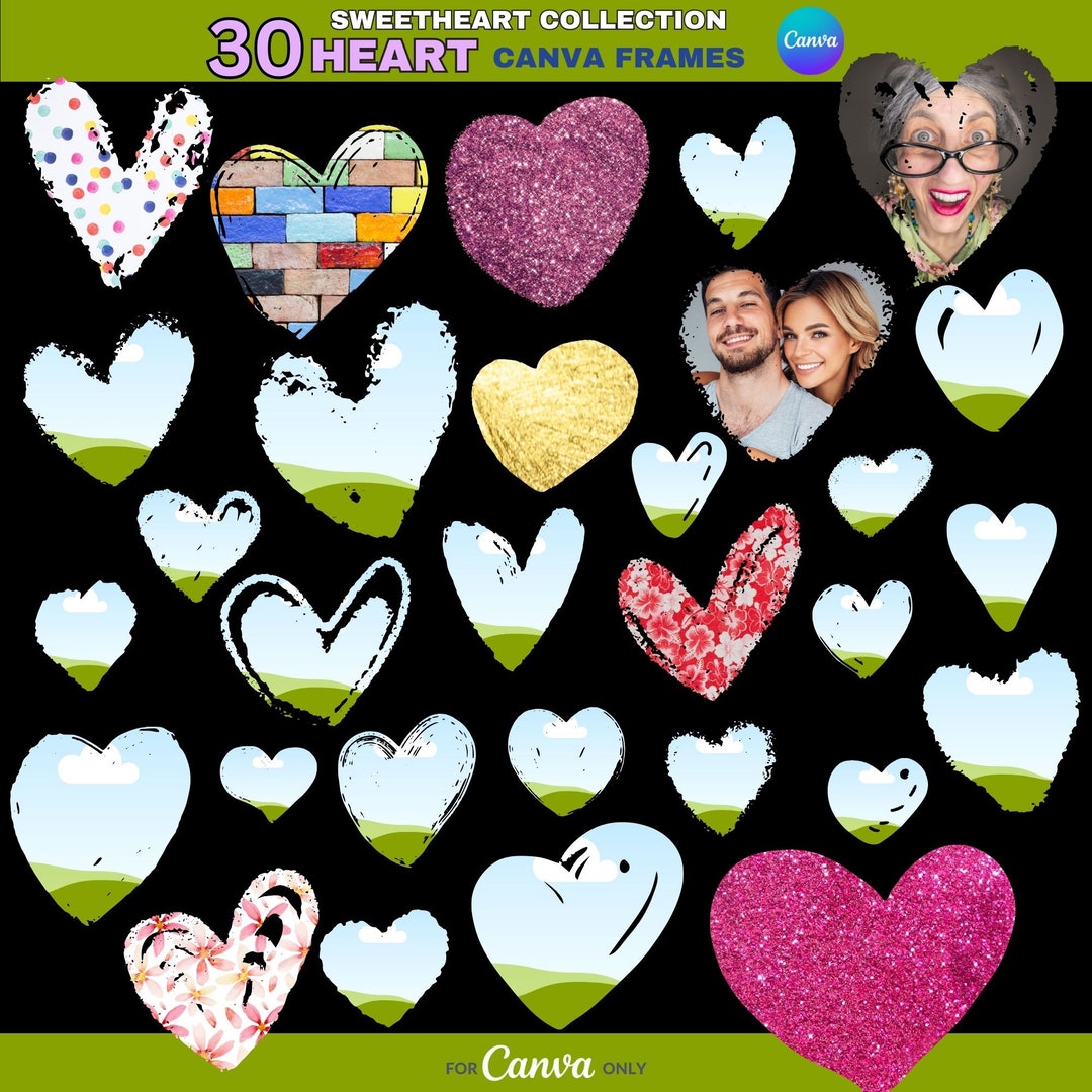 Sweetheart Embrace: 30 Heart Canva Frames Digital Collection - Etsy