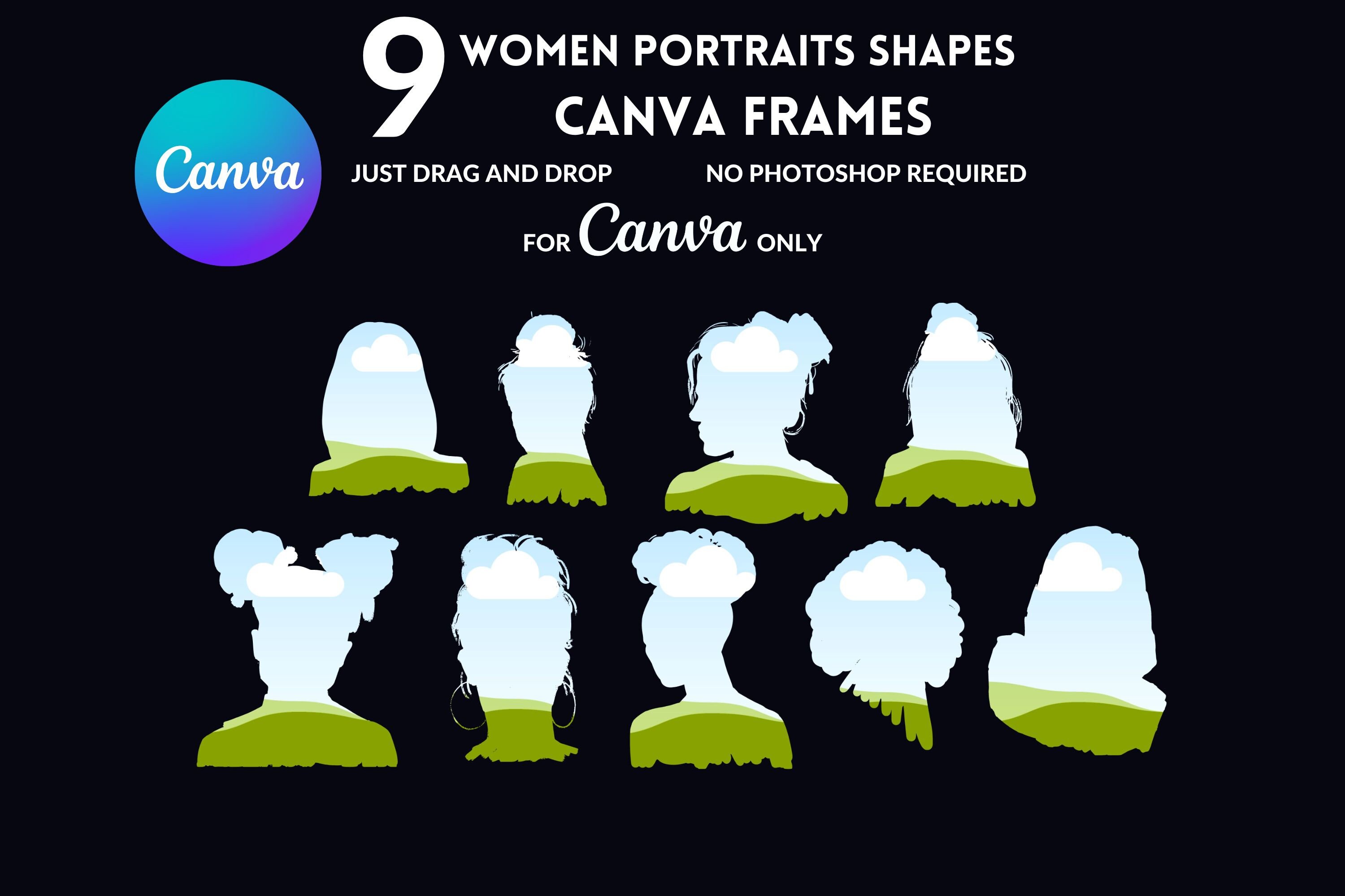 Female Portrait Frames Canva, Womem Portraits Shape Frames, Editable ...